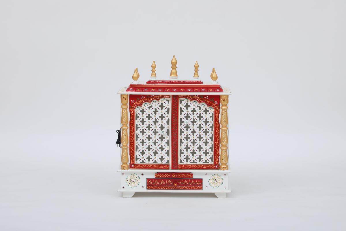 Multicolor Handmade Mango Wood And MDF With Storage Pooja Mandir/god ...